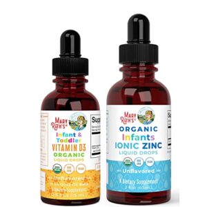 usda organic vitamin d3 & liquid ionic zinc for infants & toddlers bundle by maryruth’s | immune support | vitamin d3 supplement | vegan | gluten free | non-gmo