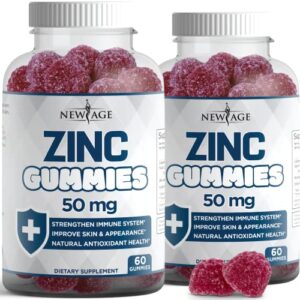 zinc gummies – 2 pack – 50mg high potency immune booster zinc supplement, immune defense, powerful natural antioxidant, non-gmo – by new age, 120 count