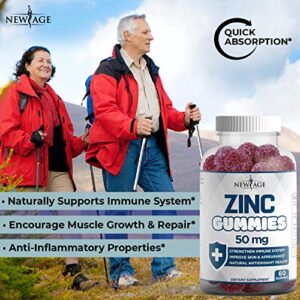 Zinc Gummies - 2 Pack - 50mg High Potency Immune Booster Zinc Supplement, Immune Defense, Powerful Natural Antioxidant, Non-GMO - by New Age, 120 Count