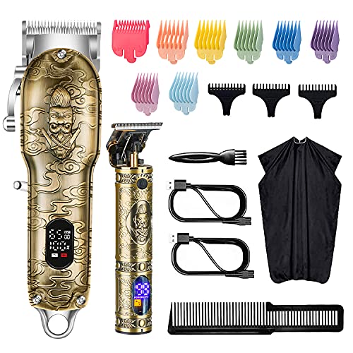 Roziapro Hair Clippers for Men T-Blade Trimmer Professional Barber Clippers - Cordless Hair Cutting Beard Trimmer Mens Electric Hair Trimmer Rechargeable Gold Knight Grooming Kit （Gold）