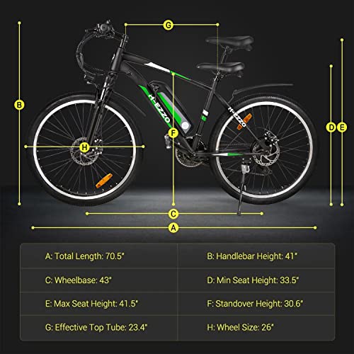 HEZZO Electric Bike, Electric Bike for Adults 350/750W Ebikes 26" Electric Mountain Bike Shimano 21 Speed Gears Electric Bicycle with 36V 10.4Ah/48V 10Ah Removable Battery and Free Lock (750W-48V)