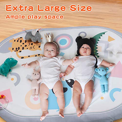 Lupantte 7 in 1 Baby Play Gym Mat, 2 Replaceable Washable Mat Covers Baby Activity Play Mat with 6 Toys, Visual, Hearing, Touch, Cognitive Development for Baby to Toddler, Thicker Non-Slip