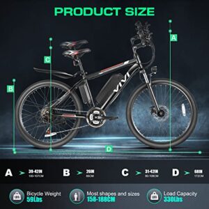 Vivi Electric Bike, Electric Bike for Adults, 26" Ebike 500W Adult Electric Bicycles, 20MPH Electric Mountain Bike with 48V Removable Battery, Up to 50 Miles, Cruise Control, Shimano 21 Speed