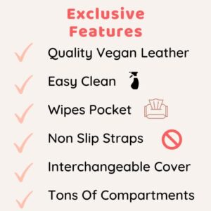 Vegan Leather Non Slip Universal Stroller Organizer With Cup Holder - Interchangeable Cover (PINK). Stroller Bag Organizer Caddy For Uppababy Vista Cruz Nuna Baby Jogger Bob Britax Bugaboo Graco Stroller Accessories Parent Console…