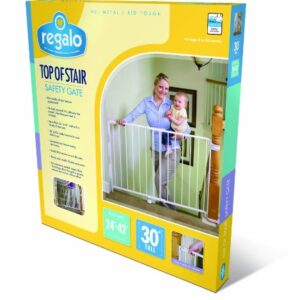 Regalo 2-in-1 Stairway and Hallway Wall Mounted Baby Gate, Bonus Kit, Includes Banister and Wall Mounting Kit