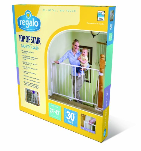 Regalo 2-in-1 Stairway and Hallway Wall Mounted Baby Gate, Bonus Kit, Includes Banister and Wall Mounting Kit