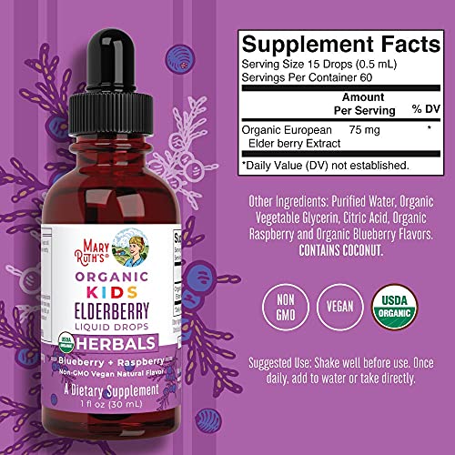 USDA Organic Kids Immune Support Gummies & Elderberry Liquid Drops (Blueberry Raspberry) Bundle by MaryRuth's | Vitamin C, Zinc, and Elderberry Gummies | Immune Support & Overall Health for Kids