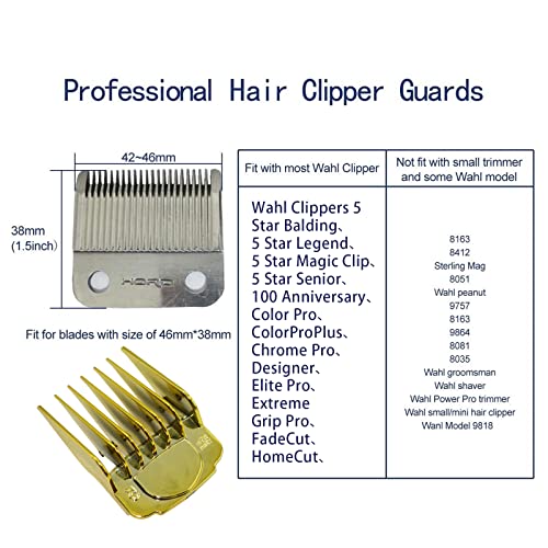 10 Pack Clipper Guards Cutting Guides Compatible With Wahl Clipper with Magnetic Clip/Color Coded-From 1/16 Inch To 1 Inch(1.5-25mm)，Fits All Full Size Compatible with Wahl Clippers (Golden)