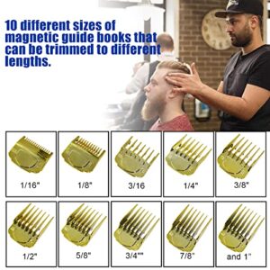 10 Pack Clipper Guards Cutting Guides Compatible With Wahl Clipper with Magnetic Clip/Color Coded-From 1/16 Inch To 1 Inch(1.5-25mm)，Fits All Full Size Compatible with Wahl Clippers (Golden)