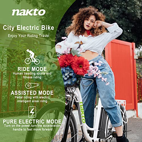 NAKTO Electric Bike 26" Electric Bicycle for Adults 250W Brushless Gear Motor 6-Speed Gear E-Bike with Removable Waterproof Large Capacity 36V10.4A Lithium Battery and Battery Charger