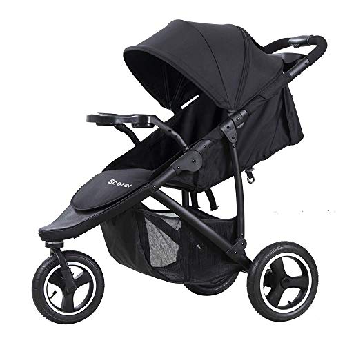 Scozer Stroller with Dining Plate and Cup Holder Big Storage Basket,Adjustable Awning, Variable Seat and Recliner Lightweight Baby Jogger Travel System,Black