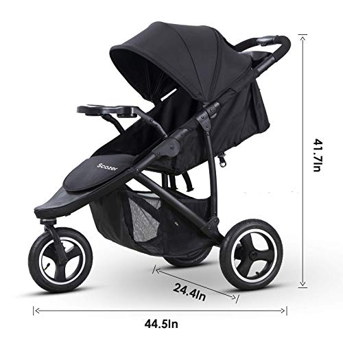 Scozer Stroller with Dining Plate and Cup Holder Big Storage Basket,Adjustable Awning, Variable Seat and Recliner Lightweight Baby Jogger Travel System,Black