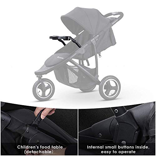 Scozer Stroller with Dining Plate and Cup Holder Big Storage Basket,Adjustable Awning, Variable Seat and Recliner Lightweight Baby Jogger Travel System,Black