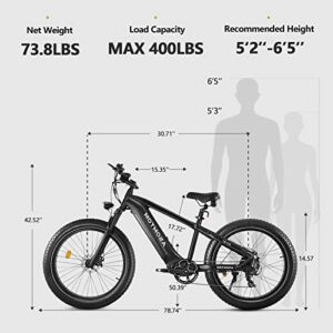 Asomtom Electric Bikes for Adults 750W BAFANG Motor 48V 15Ah Removable Battery 26" Fat Tire Electric Mountain Bike with Shimano 7-Speed e-Bikes with 45-60 Mile Range - UL Certified