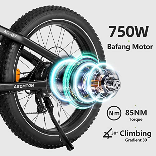 Asomtom Electric Bikes for Adults 750W BAFANG Motor 48V 15Ah Removable Battery 26" Fat Tire Electric Mountain Bike with Shimano 7-Speed e-Bikes with 45-60 Mile Range - UL Certified