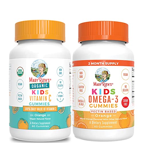 USDA Organic Vitamin C Gummies for Kids & Vegan Omega 3 Gummies for Kids Bundle by MaryRuth's | Immune Function & Overall Health | Omega 3 with Vitamin C, Vitamin E, Flaxseed Oil | Brain Health