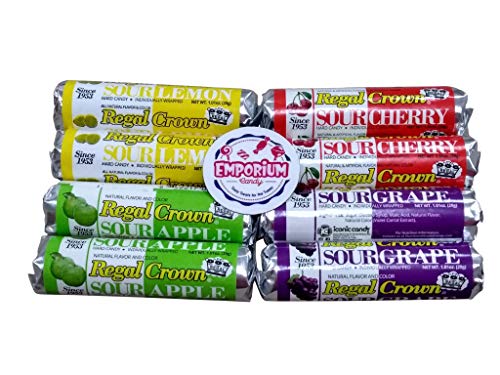 Regal Crown Candy Rolls Assortment - Sour Cherry Lemon Apple Grape 2 Rolls of Each Flavor