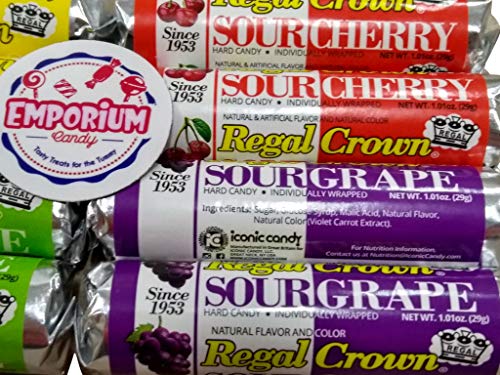 Regal Crown Candy Rolls Assortment - Sour Cherry Lemon Apple Grape 2 Rolls of Each Flavor