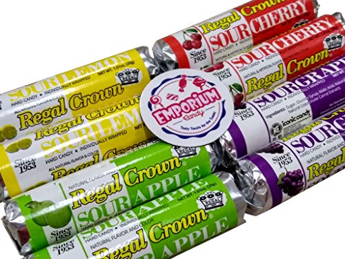 Regal Crown Candy Rolls Assortment - Sour Cherry Lemon Apple Grape 2 Rolls of Each Flavor