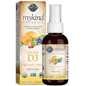 garden of life vitamin d3 liquid 1000 iu per spray, vegan d3 vitamin for women and men, mykind organic d3 plus omegas – vanilla flavor – 125 servings – 2 fl oz liquid whole food d3 vitamin supplement