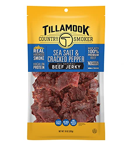 Tillamook Country Smoker Real Hardwood Smoked Beef Jerky, Sea Salt & Cracked Pepper, 10 Ounce