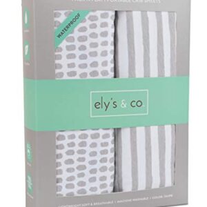 Ely's & Co. Patent Pending Waterproof Pack N Play/Mini Portable Crib Sheet with Mattress Pad Cover Protection I Taupe Stripes and Splash