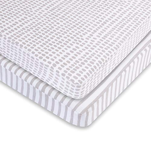 Ely's & Co. Patent Pending Waterproof Pack N Play/Mini Portable Crib Sheet with Mattress Pad Cover Protection I Taupe Stripes and Splash