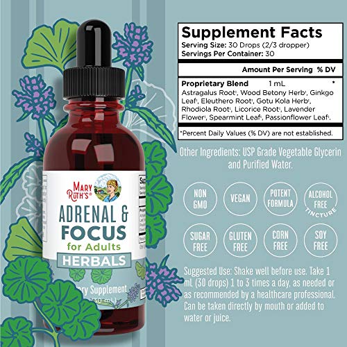 USDA Organic Ginkgo Leaf Drops & Adults Adrenal & Focus Support Drops Bundle by MaryRuth's | Traditional Herb Used for Circulatory System & Brain Health | Herbal Supplement for Brain & Memory Drops