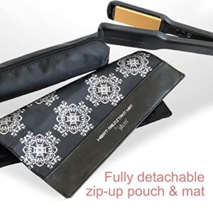 Hair Straighteners Vegan Leather Case & Roll Mat by j&m - Stylish Pouch & Zip-Up Bag with Detachable Mat for Protecting Surfaces - Fits ghd, BaByliss & Others (Rose Gold)