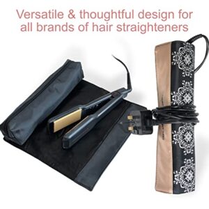 Hair Straighteners Vegan Leather Case & Roll Mat by j&m - Stylish Pouch & Zip-Up Bag with Detachable Mat for Protecting Surfaces - Fits ghd, BaByliss & Others (Rose Gold)