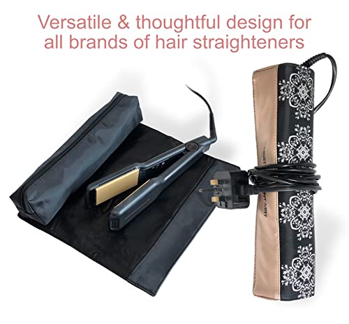 Hair Straighteners Vegan Leather Case & Roll Mat by j&m - Stylish Pouch & Zip-Up Bag with Detachable Mat for Protecting Surfaces - Fits ghd, BaByliss & Others (Rose Gold)