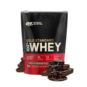 optimum nutrition gold standard 100% whey protein powder, double rich chocolate, 1 pound