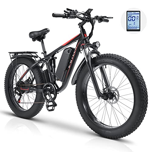 E·Bycco Electric Bike for Adults 750W, Electric Bicycle 48V 16Ah Removable Battery 26" Fat Tire Ebike,30MPH Full-Suspension,3.5'' LCD Display,Shimano 7-Speed,Snow Beach Electric Mountain Bike