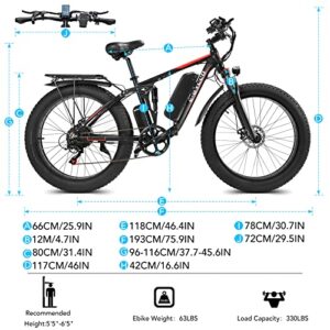 E·Bycco Electric Bike for Adults 750W, Electric Bicycle 48V 16Ah Removable Battery 26" Fat Tire Ebike,30MPH Full-Suspension,3.5'' LCD Display,Shimano 7-Speed,Snow Beach Electric Mountain Bike