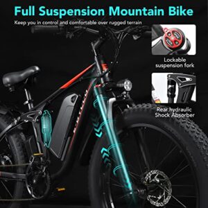 E·Bycco Electric Bike for Adults 750W, Electric Bicycle 48V 16Ah Removable Battery 26" Fat Tire Ebike,30MPH Full-Suspension,3.5'' LCD Display,Shimano 7-Speed,Snow Beach Electric Mountain Bike