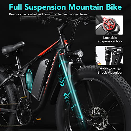 E·Bycco Electric Bike for Adults 750W, Electric Bicycle 48V 16Ah Removable Battery 26" Fat Tire Ebike,30MPH Full-Suspension,3.5'' LCD Display,Shimano 7-Speed,Snow Beach Electric Mountain Bike