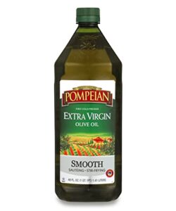 pompeian smooth extra virgin olive oil, first cold pressed, mild and delicate flavor, perfect for sauteing and stir-frying, naturally gluten free, non-allergenic, non-gmo, 48 fl. oz., single bottle