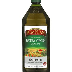 Pompeian Smooth Extra Virgin Olive Oil, First Cold Pressed, Mild and Delicate Flavor, Perfect for Sauteing and Stir-Frying, Naturally Gluten Free, Non-Allergenic, Non-GMO, 48 FL. OZ., Single Bottle