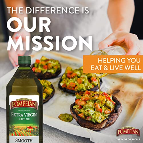 Pompeian Smooth Extra Virgin Olive Oil, First Cold Pressed, Mild and Delicate Flavor, Perfect for Sauteing and Stir-Frying, Naturally Gluten Free, Non-Allergenic, Non-GMO, 48 FL. OZ., Single Bottle