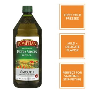 Pompeian Smooth Extra Virgin Olive Oil, First Cold Pressed, Mild and Delicate Flavor, Perfect for Sauteing and Stir-Frying, Naturally Gluten Free, Non-Allergenic, Non-GMO, 48 FL. OZ., Single Bottle