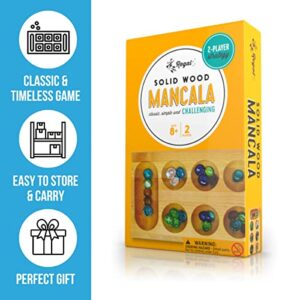 Regal Games - Wooden Mancala Board Game Set - Portable Foldable Wooden Board, 48 Glass Mancala Stones, and Mancala Instructions - for Large Groups, Parties, Travel, Family Events, Adults, and Kids