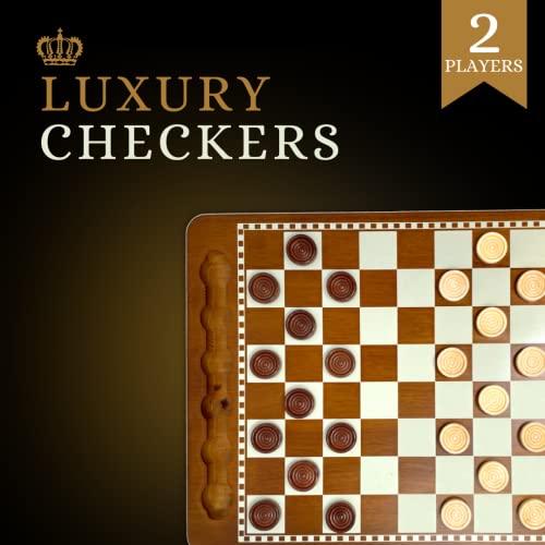 Regal Games - Luxury Checkers Board Game - Classic Tabletop Game Set - Solid Natural Pine Game Board, Interlocking Wood Checkers, Built-in Storage Grooves - Fun for Families, Kids, Parties - Ages 8+