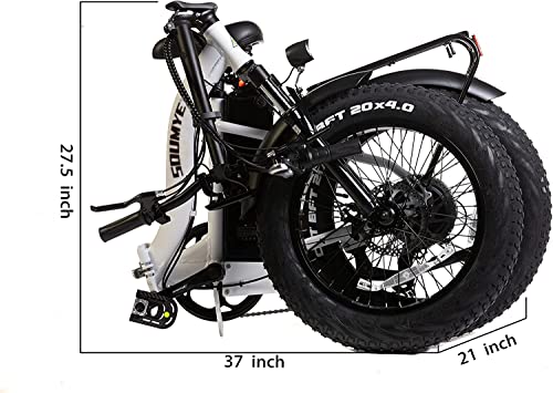 SOHOO 48V500W13AH 20"x4.0 Adult Folding Fat Tire E-Bike Mountain Electric Bicycle Beach Cruiser Snow Bike (White)