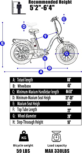 SOHOO 48V500W13AH 20"x4.0 Adult Folding Fat Tire E-Bike Mountain Electric Bicycle Beach Cruiser Snow Bike (White)