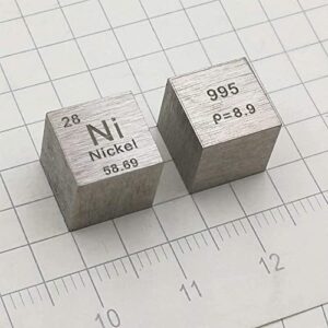 0.39" Element Cube - Set of 9 Metal Density Cubest Include Zinc Tin Copper Iron Aluminum Carbon Titanium Nickel Bismuth for Labs and Collections