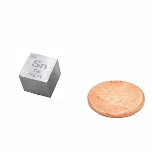 0.39" Element Cube - Set of 9 Metal Density Cubest Include Zinc Tin Copper Iron Aluminum Carbon Titanium Nickel Bismuth for Labs and Collections