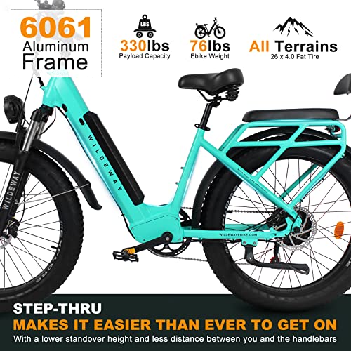 Wildeway Electric Bike Cruiser City Step-Thru Bicycle 750W Motor 26" x 4.0" Fat Tire Ebikes for Adults with 48V 15Ah Removable Battery Hydraulic Disc Brake 30MPH Shimano 7 Speed Gear