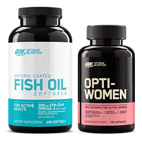 Optimum Nutrition Omega 3 Fish Oil, 300MG, Brain Support Supplement (200 softgels) with Opti-Women, Womens Daily Multivitamin Supplement (120 count) - Bundle Pack