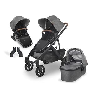 uppababy vista v2 stroller- greyson (charcoal melange/carbon/saddle leather) + upper adapters + rumbleseat v2- greyson (charcoal melange/carbon/saddle leather)