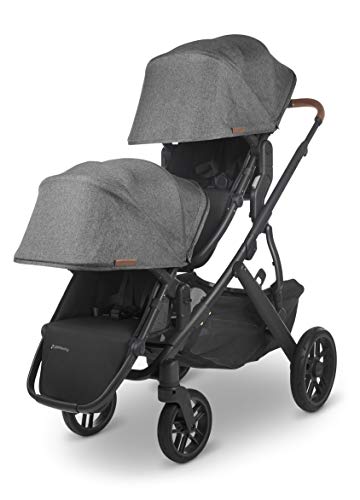 UPPAbaby Vista V2 Stroller- Greyson (Charcoal Melange/Carbon/Saddle Leather) + Upper Adapters + RumbleSeat V2- Greyson (Charcoal Melange/Carbon/Saddle Leather)